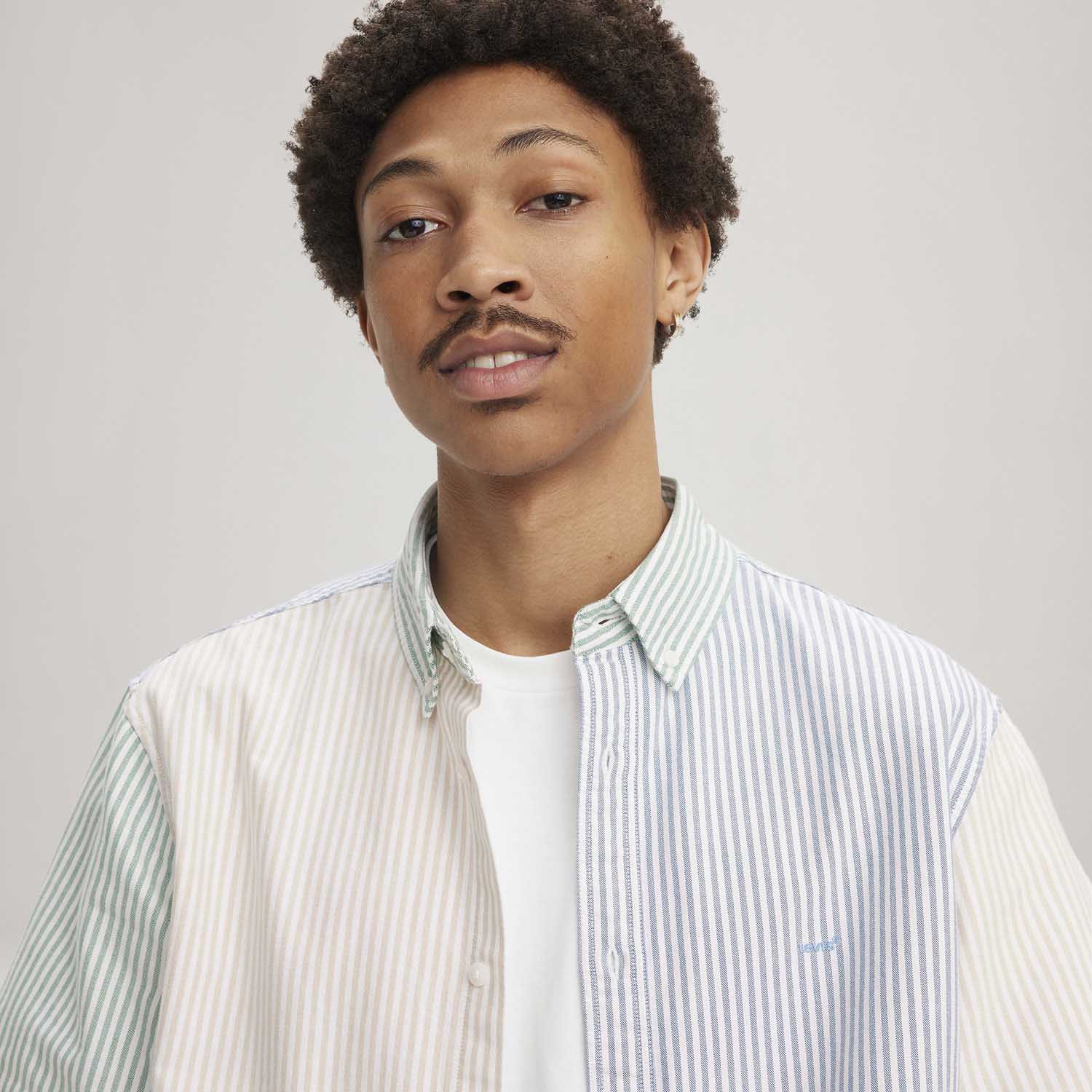 Camisa Levi's® Authentic Button Down Listrada Bicolor Manga Curta ...